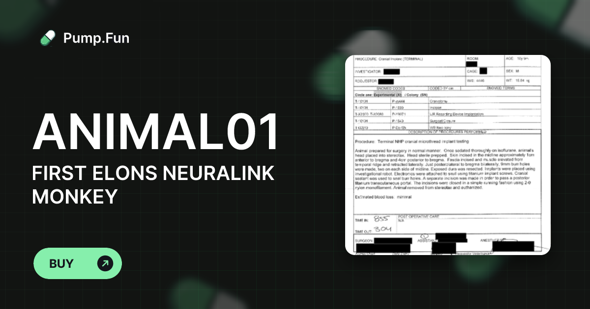 FIRST ELONS NEURALINK MONKEY (ANIMAL01) - Pump