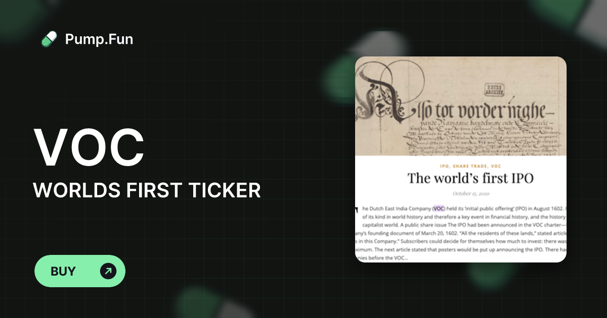 WORLDS FIRST TICKER (VOC) - Pump