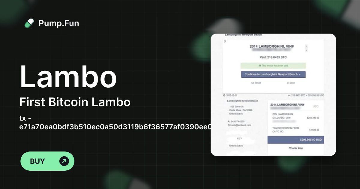 First Bitcoin Lambo (Lambo) - Pump