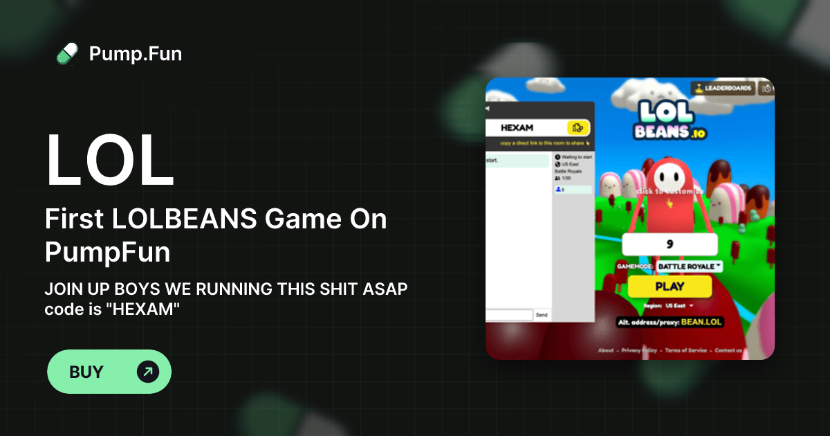 First LOLBEANS Game On PumpFun (LOL) - Pump