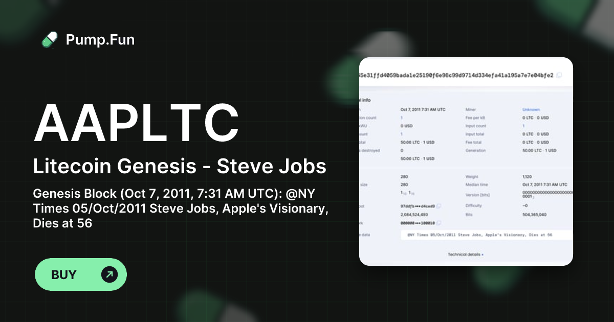 Litecoin Genesis - Steve Jobs (AAPLTC) - Pump