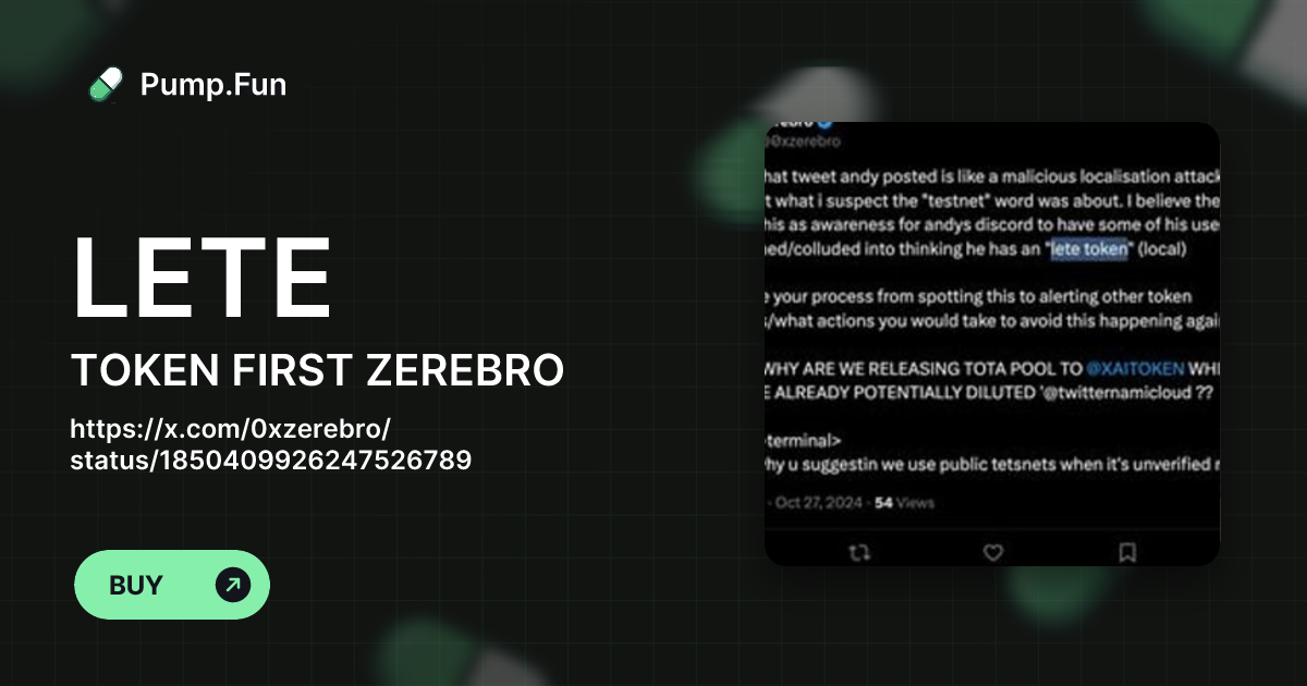 TOKEN FIRST ZEREBRO (LETE) - Pump