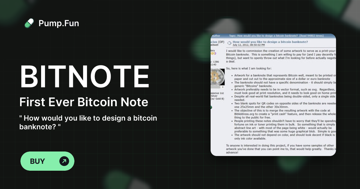 First Ever Bitcoin Note (BITNOTE ) - Pump