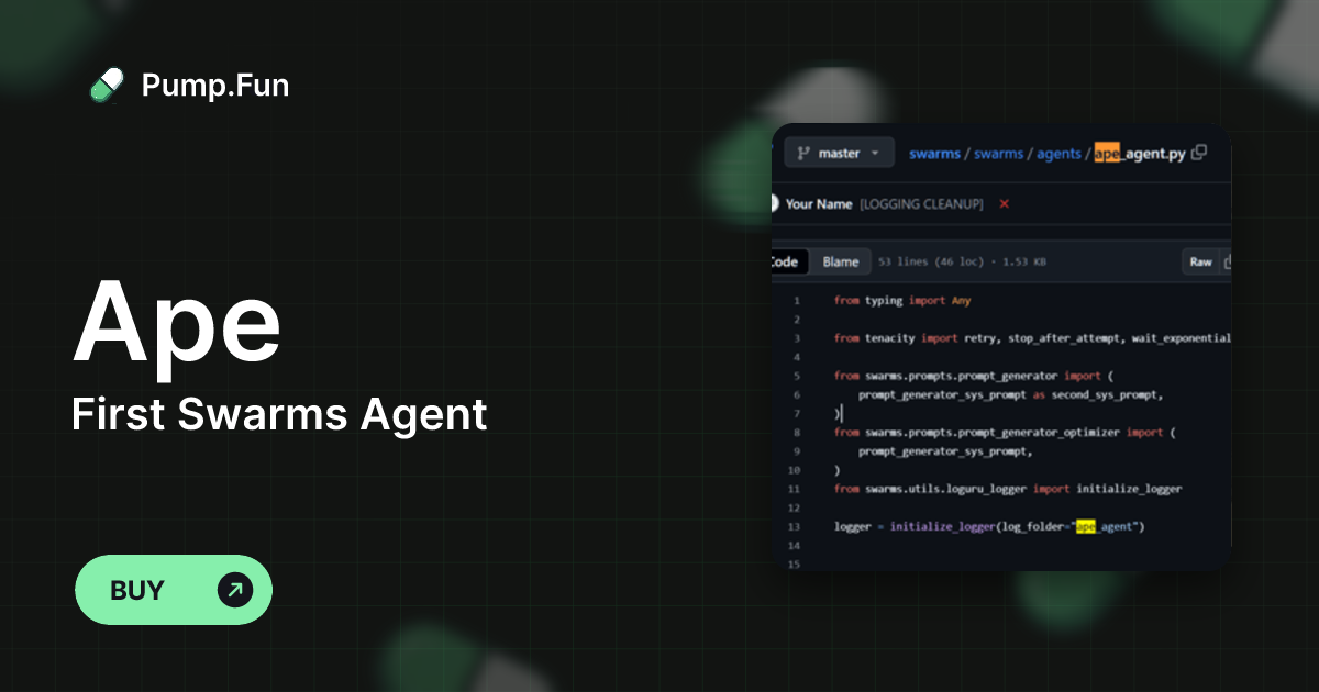 First Swarms Agent (Ape) - Pump