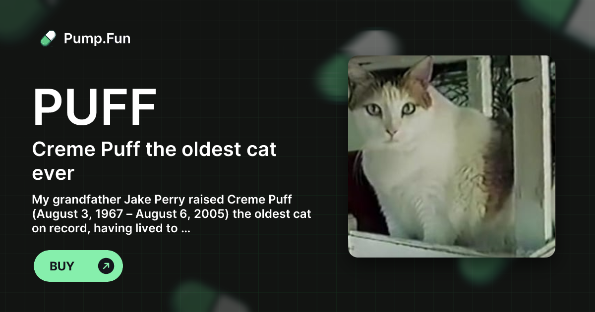 Creme Puff the oldest cat ever (PUFF) - Pump