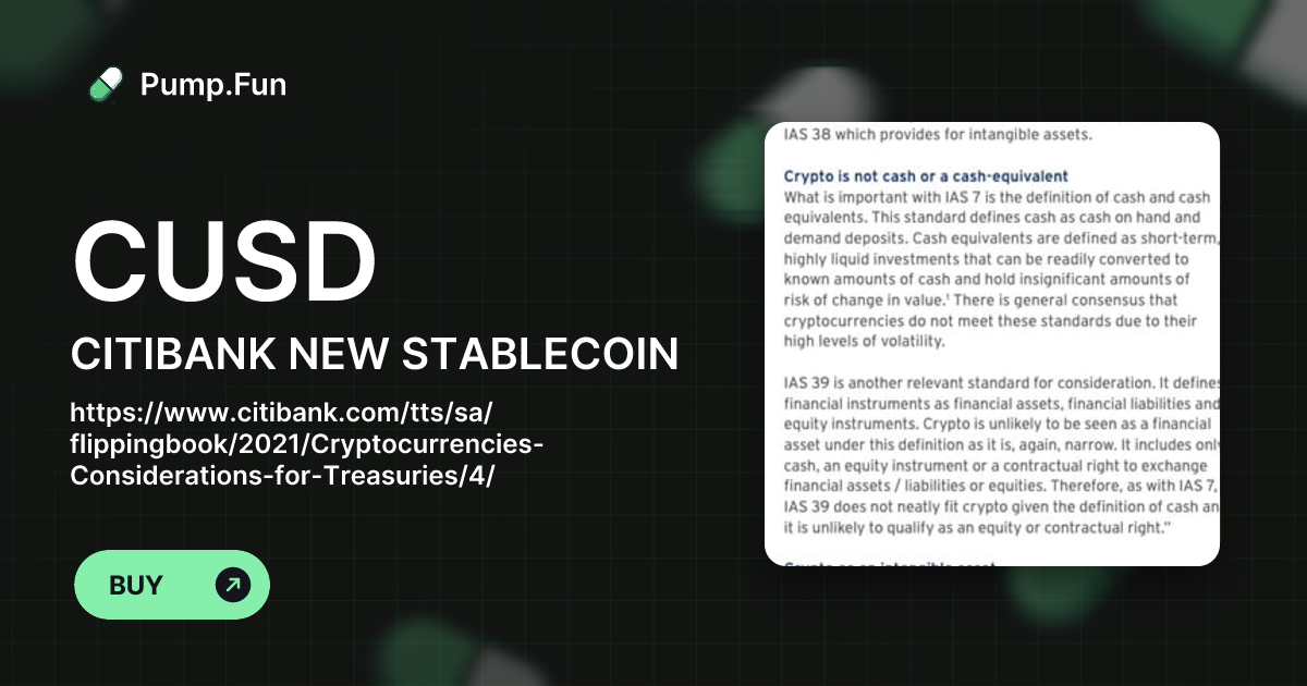 CITIBANK NEW STABLECOIN (CUSD) - Pump