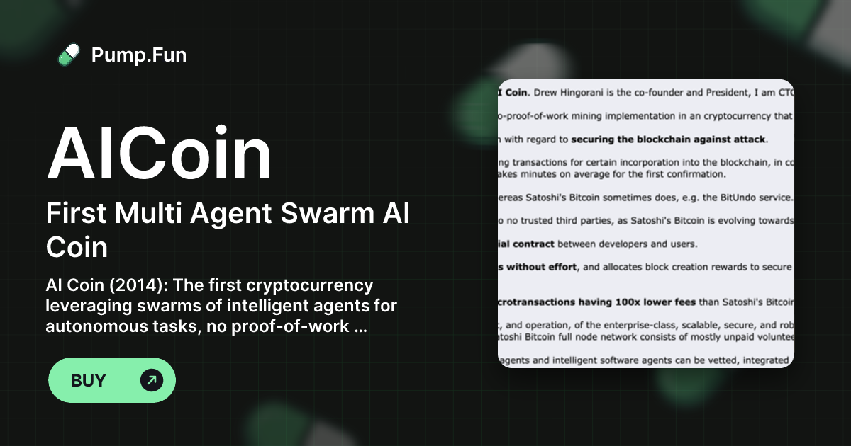 First Multi Agent Swarm AI Coin (AICoin) - Pump