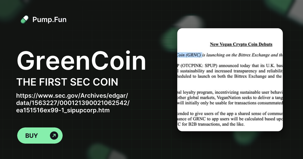 THE FIRST SEC COIN (GreenCoin) - Pump
